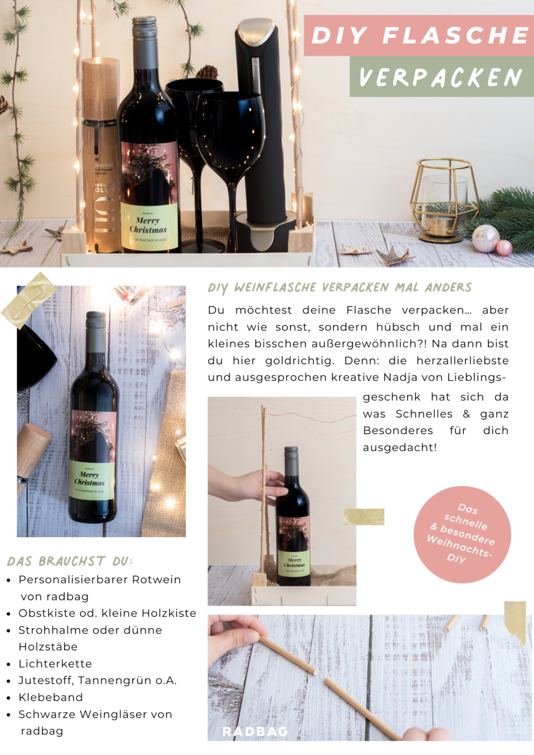 Flasche verpacken: weihnachtliches DIY für Feinschmecker